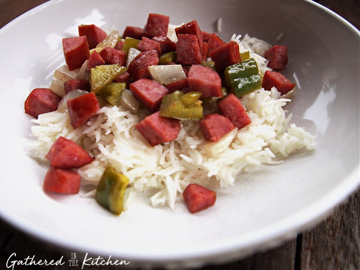 Sausage & Green Peppers Sheet Pan Dinner Over Rice Recipe | Gathered In ...