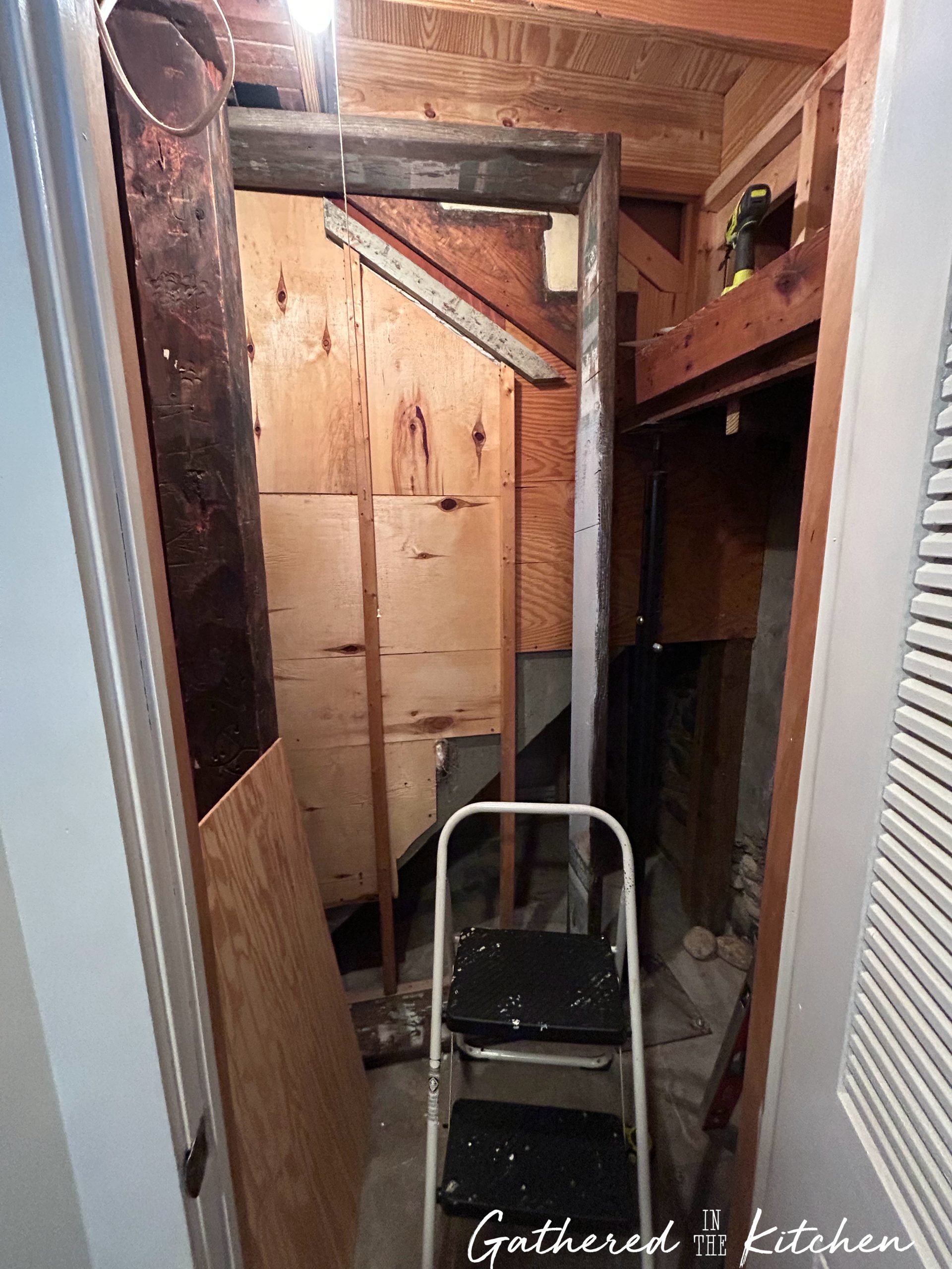 Creepy Stairwell Closet Turned Pantry Food Storage | Gathered In The ...