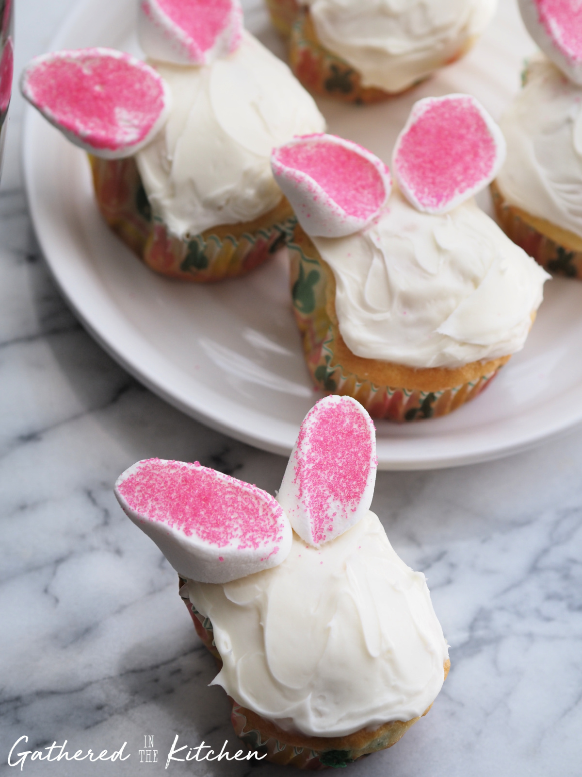 Easy Easter Bunny Ear Cupcakes Using Marshmallows | Gathered In The Kitchen