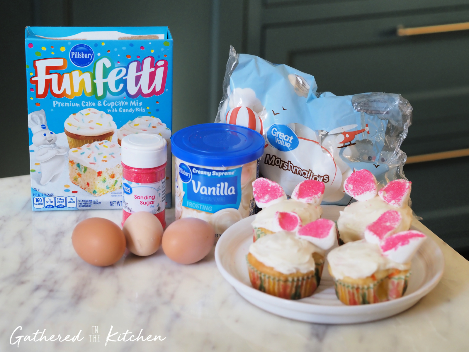 Easy Easter Bunny Ear Cupcakes Using Marshmallows | Gathered In The Kitchen