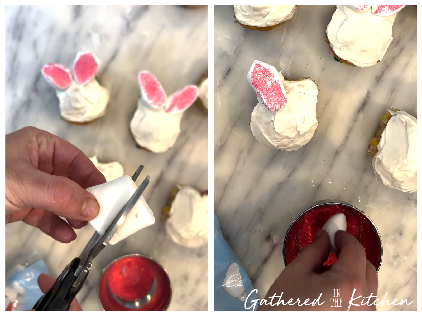 Easy Easter Bunny Ear Cupcakes Using Marshmallows | Gathered In The Kitchen