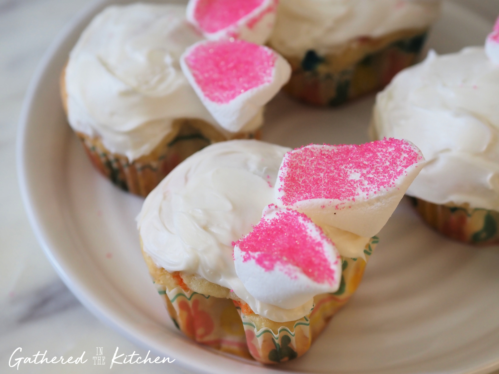 Easy Easter Bunny Ear Cupcakes Using Marshmallows | Gathered In The Kitchen